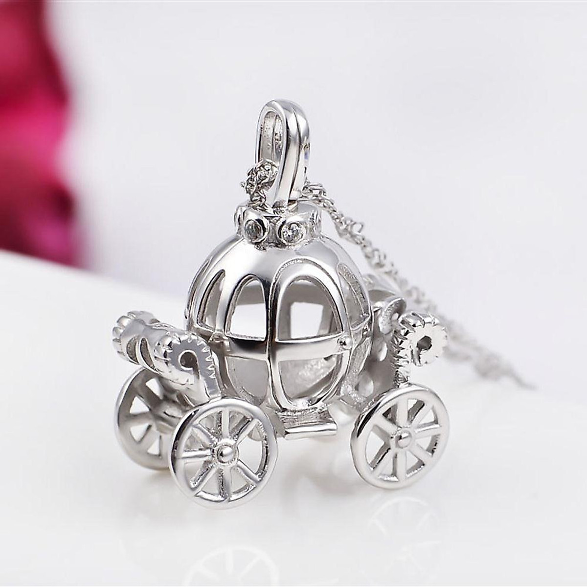 DAOCHONG 925 Sterling Silver Pumpkin Carriage Pendant Necklace,18"