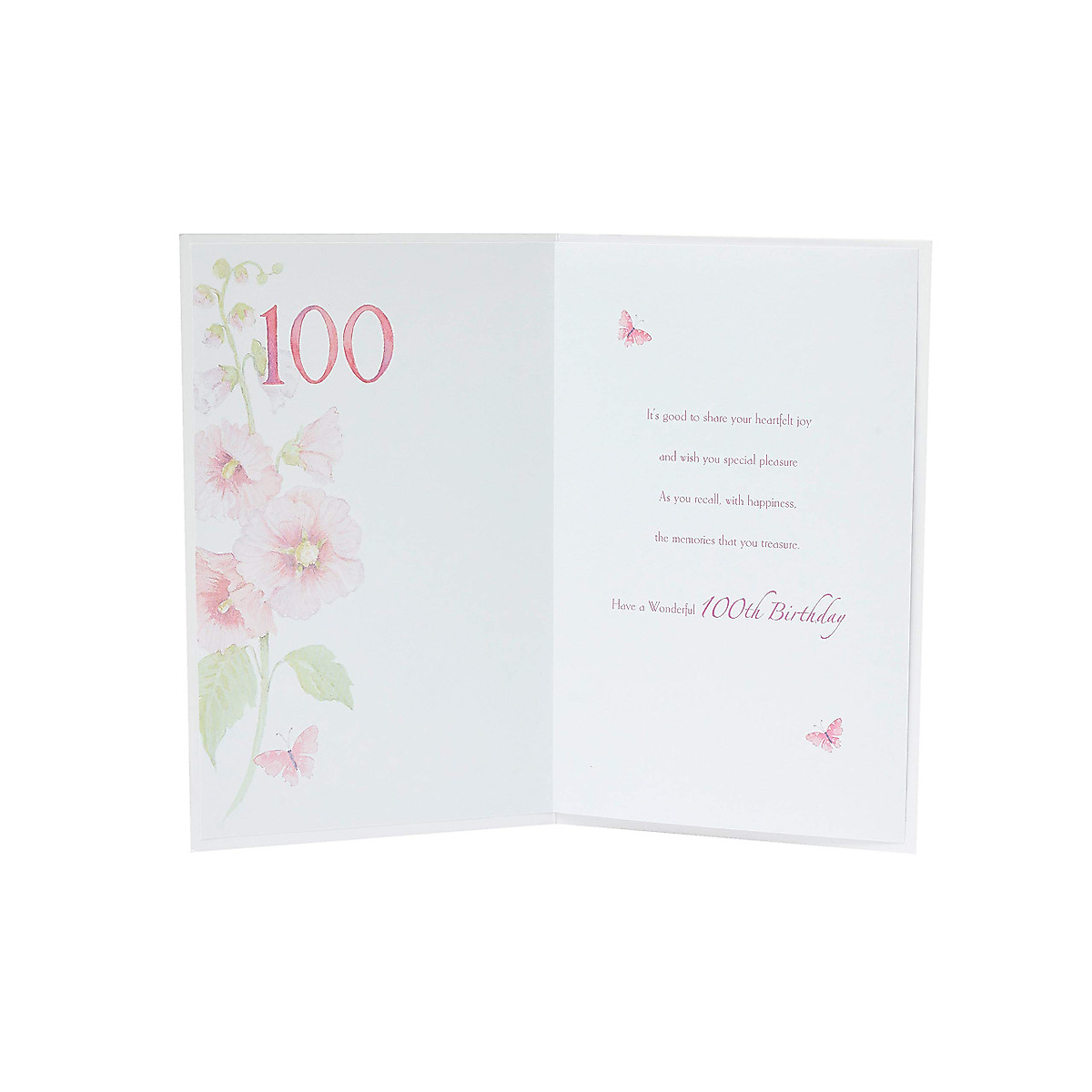 UK Greetings 100th Birthday Card for Her/Friend - Delicate Pink Flower Design