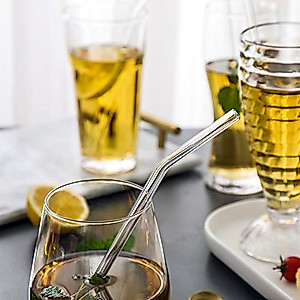 Reusable Glass Straws 8 in 1 set 8.5" Borosilicate Glass Straws Eco Friendly Drinking Straw for Smoothies Cocktails Bar Accessories Straws with Brushes Inside