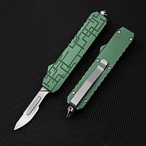 TGZUO Aluminium Alloy Scalpel Pocket Knife with Clip Small EDC Telescopic Retractable Box Cutter Precision Craft Utility Knife 5pcs #60 5pcs #24 Carbon Steel Blades (Green)