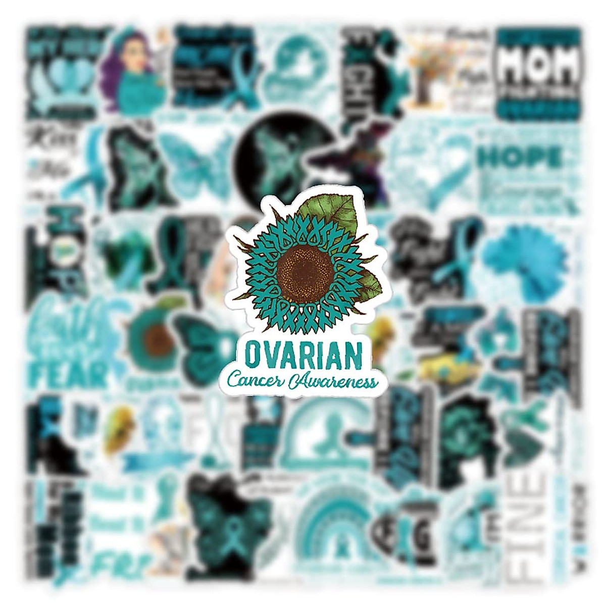 61 Pcs Ovarian Cancer Awareness Ribbons Vinyl Decals Waterproof Stickers for Helmet Laptop Phone Water Bottles for Aldults for Birthday Halloween Party Supplies Decoration Favors