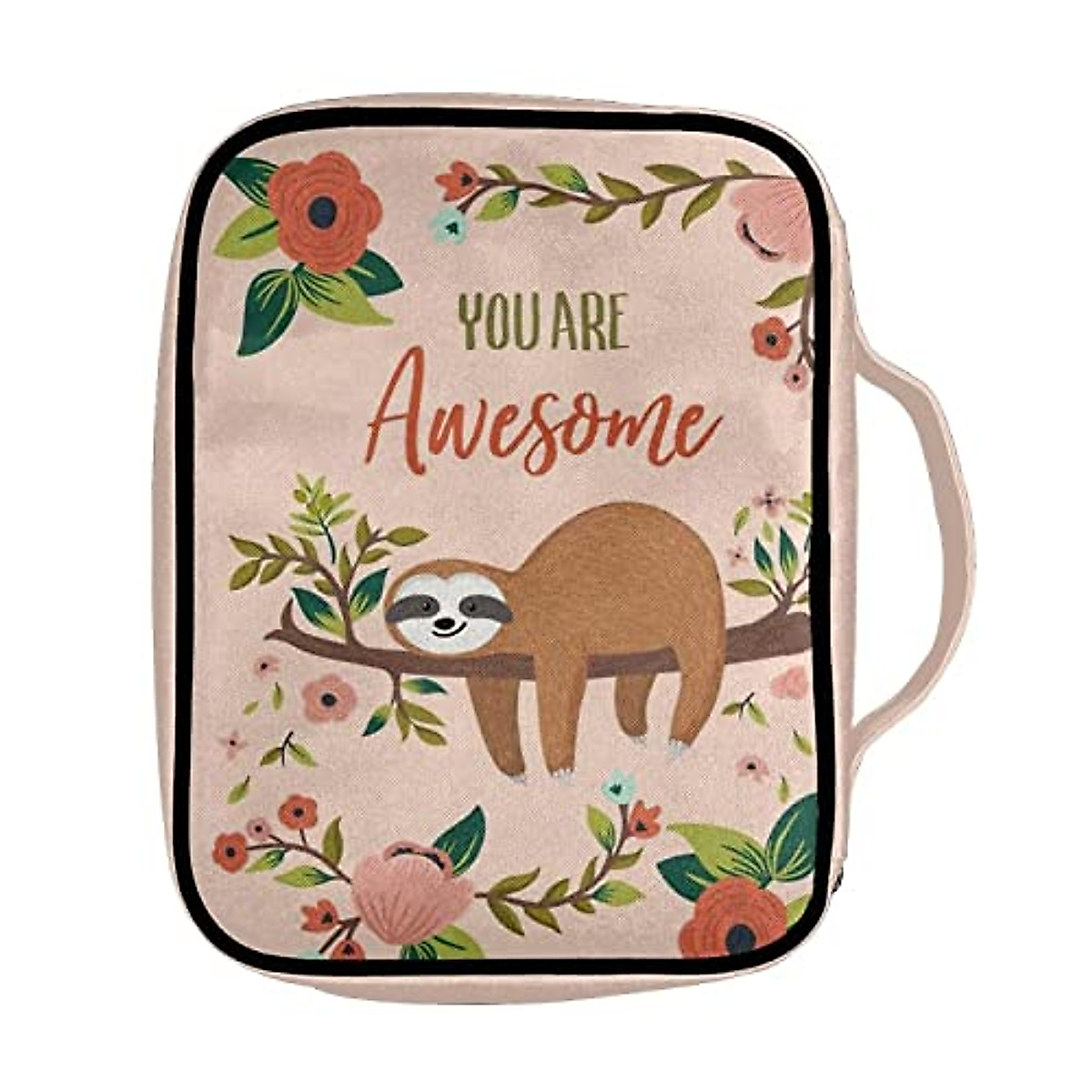 UNICEU Bible Cover for Women Girls Gifts Floral Sloth- You Are Awesome Bible Case Scripture Study Book Carrying Tote Bag for Church Library