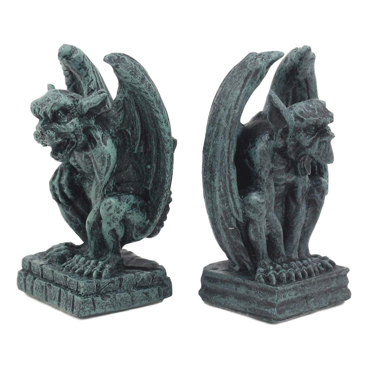 Ebros Gift Notre Dame Castle Top Guardian Mini Gargoyles Crouching On Stone Pedestals Resin Figurine Set of 2 Miniature Fairy Garden Gargoyle Sculpture Pair 2.5" Tall