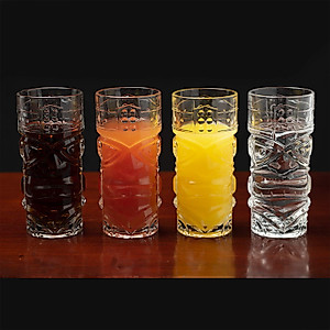 Clear Tiki Glasses, Set of 4 - 450 ML - Perfect for Exotic Cocktails, Lemonade, Ice Tea, Mixed Drinks- Exotic Zombie, Rum, Mai Tai, Pina Colada, Punch, Hurricane, Bar Drinkware