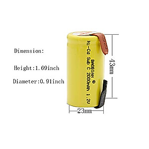 BAOBIAN SubC Sub C 2000mAh 1.2V Ni-CD Rechargeable Battery Cell with Tabs for Power Tools(15 Pcs)