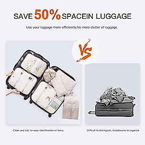 CHENGBAI TOTE 7 Pcs Luggage Packing Cubes Set, Large Capacity Travel Bags, Luggage Organizer Bags in 7 Sizes for Travel Essentials, Packing Organizers, Luggage Storage to Save Space- Beige