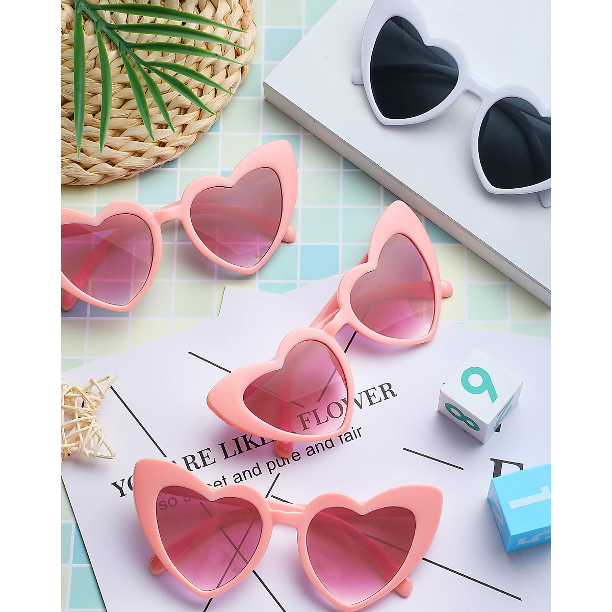 Flutesan 12 Pair Wedding Heart Shaped Sunglasses Bachelorette Vintage Cat Summer(Multi Colors)