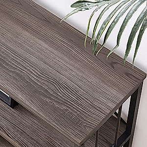 LVB Industrial Console Table, Metal and Wood Sofa Table, Rustic Entryway Table with Storage, Modern 3 Tier Shelf Long Foyer Tables Behind Couch for Home Living Room Hallway, Dark Gray Oak, 55 Inch