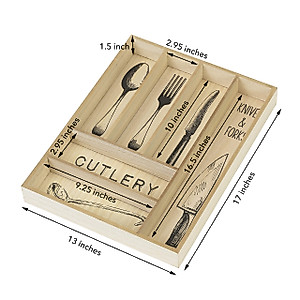10 Street Home Large Wood Decorative Flatware Organizer For Kitchen Drawer, with 6 Compartments; Silverware and Utensil Holder