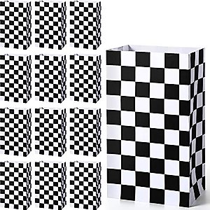 28 Pack Checkered Racing Treat Bags, Black and White Race Car Favor Bags, Kraft Paper Popcorn Boxes Goodie Bags Candy Bags for Monster Truck Cars Birthday Party Decorations