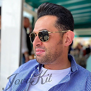 JOVAKIT Men's Polarized Aviator Sunglasses Retro Military Style Pilot Sun Glasses Bayonet Temples UV400 Protection (Gold/Grey)