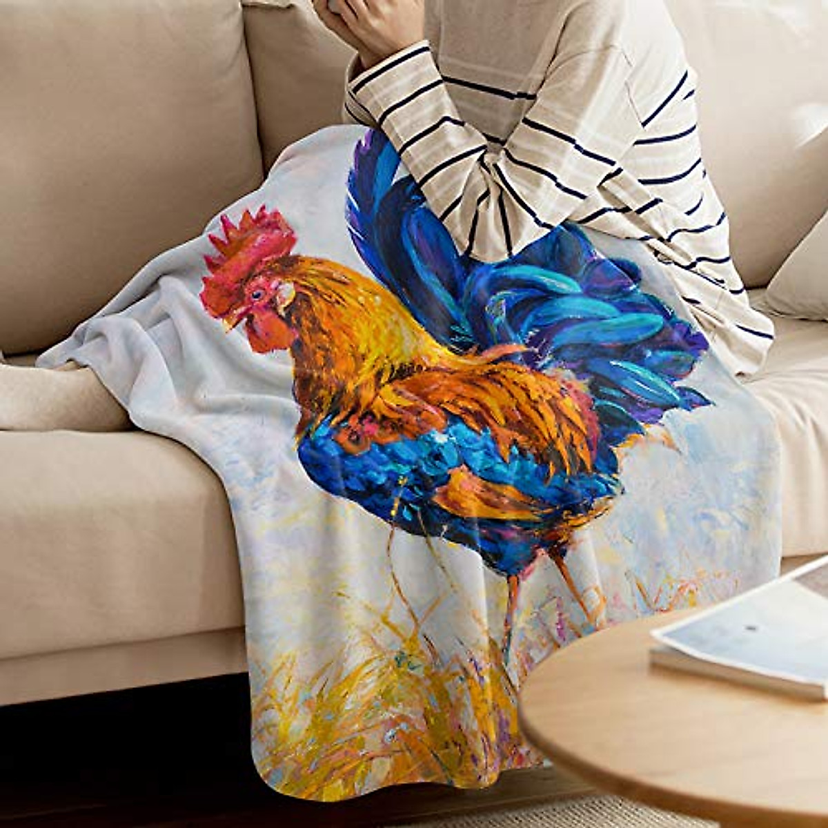 Microfiber Throw Blanket Warm Fuzzy Plush Fleece Blanket Brightly Colored Rooster in The Farm Lightweight Luxury Blankets Super Soft for Bed/Couch/Sofa 40"x50"