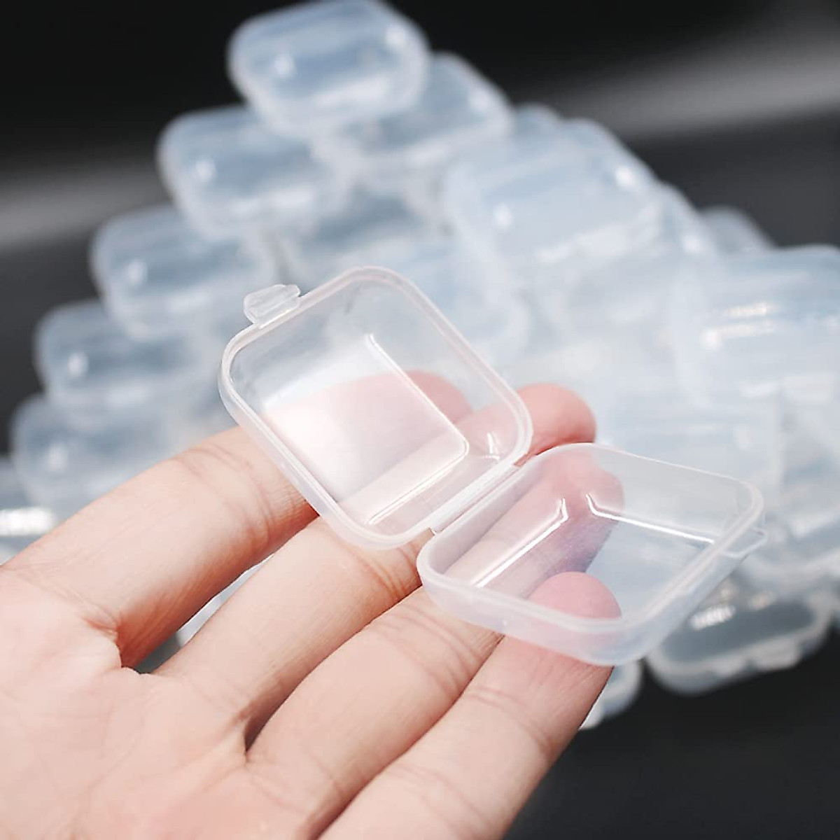 lyfLux 50 Packs Small Clear Plastic Storage Containers, Mixed Empty Mini, Case with Lids for Small Items and Other Craft Projects (1.37 x 1.37 x 0.7 Inches)