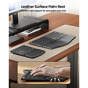 ProtoArc Wireless Ergonomic Keyboard, EK04 2.4GHz Wireless Ergo Keyboard with Separate Numeric Keypad, Split Design, Wrist Rest, Rechargeable, for Desktop, PC, Laptop