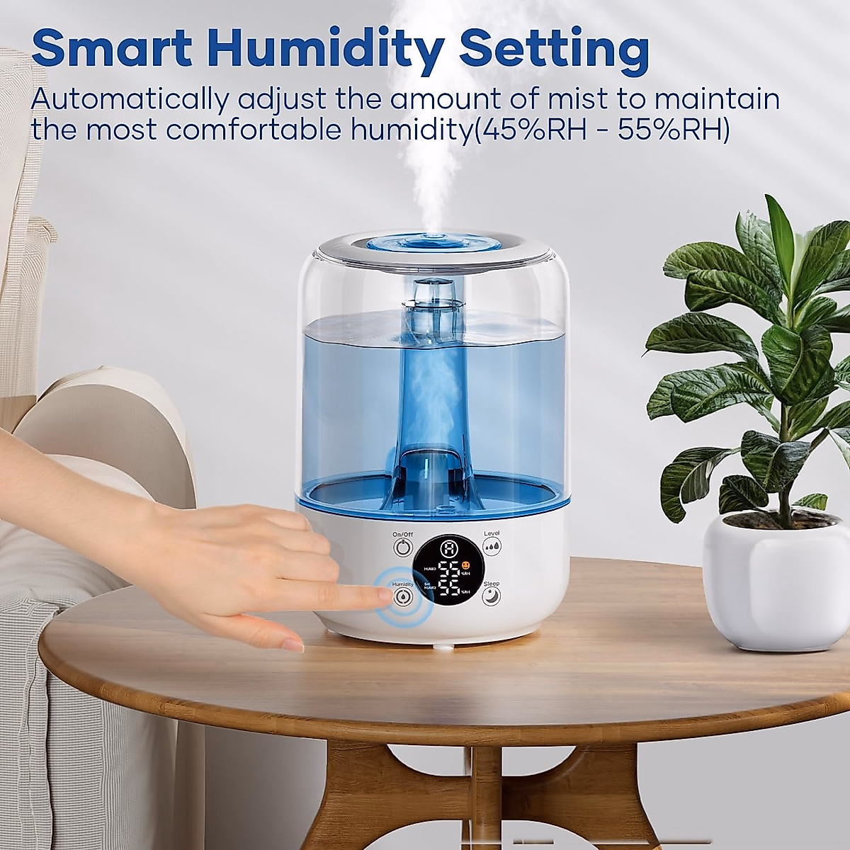 HiLIFE Humidifiers for Bedroom, 3 Times Fog Coverage, 3.2L Ultrasonic Cool Mist Humidifiers for Home Baby Nursery & Plants, Top Fill Air Humidifier Lasts Up to 35 Hours, Auto Shut-Off