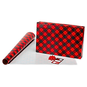 American Greetings Christmas Wrapping Paper Set with Cut Lines, Red, Black and White, Plaid, Reindeer and Snowflakes (4 Rolls, 7 Bows, 30 Gift Tags, 120 sq. ft.)