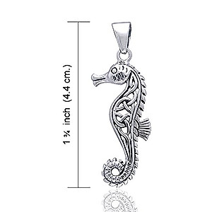 Sea Monsters - Hippocampus - Poseidon's Steed Seahorse with Celtic Knot Sterling Silver Pendant