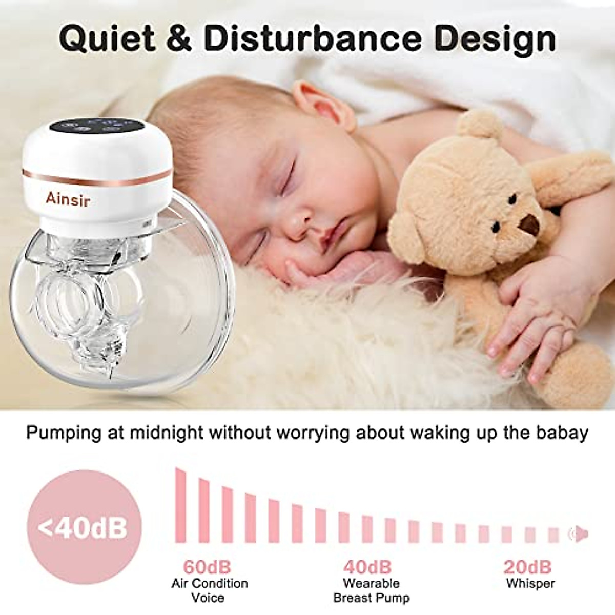 Breast Pump, Hands Free Breast Pump,Wearable Breast Pump, Electric Breast Pump 3 Mode & 9 Levels, 25mm Flange, 2 Pack
