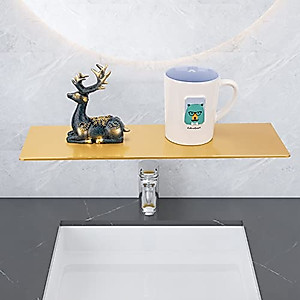 Veefos Brushed Gold Bathroom Shelf Floating Shelf Wall Mounted, 15.6 Inch Metal Wall Shelf Bathroom Storage Shelf Bathroom Organizer Countertop, Aluminum