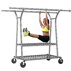 Raybee 78"W Clothes Rack Heavy Duty Loads 650LBS, Clothing Racks for Hanging Clothes, Rolling Clothing Rack With Shelves, Clothing Rack with Wheels Portable Collapsible Commercial Garment Rack Chrome