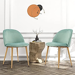 LSSBOUGHT Modern Velvet Dining Chairs Dining Room Chairs with Metal Legs,Set of 2 (Green)