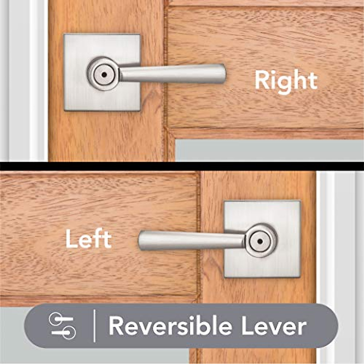 Baldwin Spyglass , Interior Privacy Door Handle Reversible Lever for Bedroom/Bathroom, Keyless Door Lock With Microban Protection, in Satin Nickel