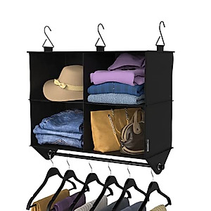 ClosetMaid 4-Shelf Fabric Hanging Closet Organizer with Garment Rod for Shirts, Sweaters, Pants, Hats, Shoes, Purses with Charcoal Black Finish
