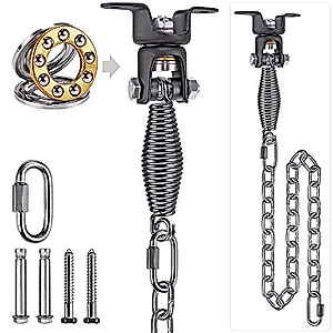 SELEWARE Hammock Hanging Kit, Bearing Swing Hanger with Spring, 39” Chain and Carabiner, 360°Rotation, Heavy Duty Indoor & Outdoor Hammock Chair Porch Swing Set Hardware for Wood and Concrete
