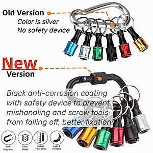 6Pcs Upgrade Bit Holder Keychain 1/4" Hex Shank Aluminum Alloy Screwdriver Bits Holder Light-weight Quick-change Extension Bar Drill Screw Adapter Change Portable for Power Drill Bit Extensions