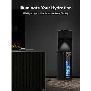 Brio CLBL520SCBLK Self-Cleaning Bottom Load Water Cooler Dispenser for 3 & 5 Gallon Bottles – Hot, Room & Cold Spouts, Child-Safety Lock, LED Display & Night Light, Black Stainless Steel