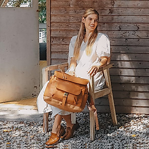 MOMINSIDE Diaper Bag Backpack, 12 Pockets Leather Mini Diaper Bag, Baby Bag Backpack, Baby Registry Search, 4 Insulated Pockets, Changing Pad, Stroller Straps(Brown)