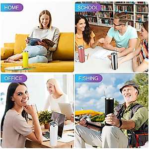 12 Packs Stainless Steel Skinny Tumblers with Lids and Straws 20 oz Double Wall Vacuum Insulated Tumbler Cup Graduation Teacher Nurse Gifts Mug with Cleaning Brush Cold Hot Drinks (Multicolored)