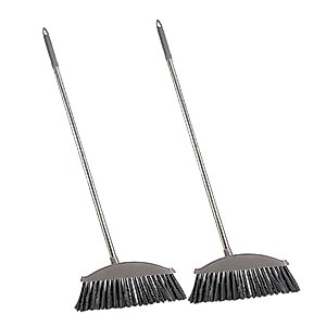 Luxshiny 2pcs Stainless Steel Broom Garage Broom Angle Broom Camping Broom Floor Cleaning Broom Patio Broom Long Handle Broom Cleaning Supplies Pickup Brush Garden Broom Plastic Dark Grey