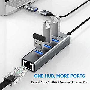 Aceele USB C to Ethernet Adapter, 3.3ft Long Cable, Aluminum USB-C Hub with 4 USB 3.0 Ports, Thunderbolt 3/USB-C to RJ45 Gigabit Ethernet LAN Network Adapter Multiport for MacBook Pro/Air, iPad Pro