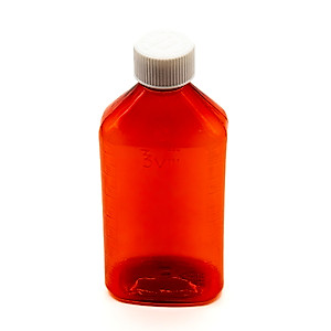 Pharmacy Oval Bottle Amber 8 oz with CR Caps Included (QTY. 50) - Prescription Pharmacy Bottle, Pharmacy Container, Prescription Plastic Container by Sponix