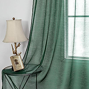 DUALIFE Emerald Green Sheer Curtains 84 inch Length Hunter Green Solid Voile Window Curtain Panels Drapes Rod Pocket Top for Living Room Bedroom Transparent Window Treatments 2 Panels