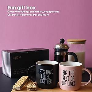 Triple Gifffted Let's Have Coffee Together Coffee Mug Set, Engagement Wedding Gifts for Couple, Bride and Groom Newlywed Bridal Shower, His and Hers, Mr and Mrs, Christmas, Valentine’s, Ceramic 380ML