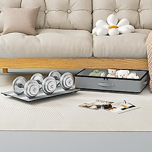 EE-RoomWorld Under Bed Storage with Wheels, No Assemble Required 5.5 inches height grey under bed storage bins,Low Profile Rolling Under bed Shoe Storage containers，dorm under bed storage drawers