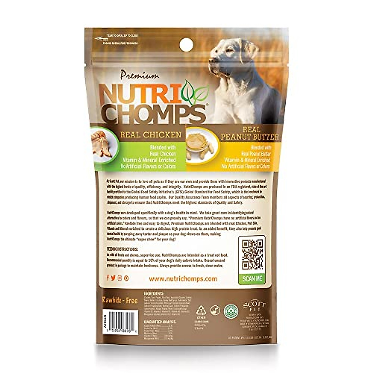 NutriChomps Dog Chews, 2.5-inch Knots, Easy to Digest, Rawhide-Free Dog Treats, 8 Count, Real Peanut Butter flavor