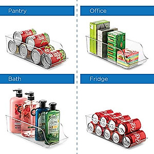 Set of 4 Refrigerator Organizer Bins Pop Soda Can Dispenser Beverage Holder for Fridge, Freezer, Kitchen, Countertops, Cabinets - Clear Plastic Canned Food Pantry Storage Rack