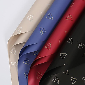 MLSG 20 Sheet Solid Color Heart Wrapping Paper - Waterproof Floral Bouquet Wrapping Paper, Florist Supplies Packaging Paper for Wedding Birthday Gift Wrap Paper (Black Gold)