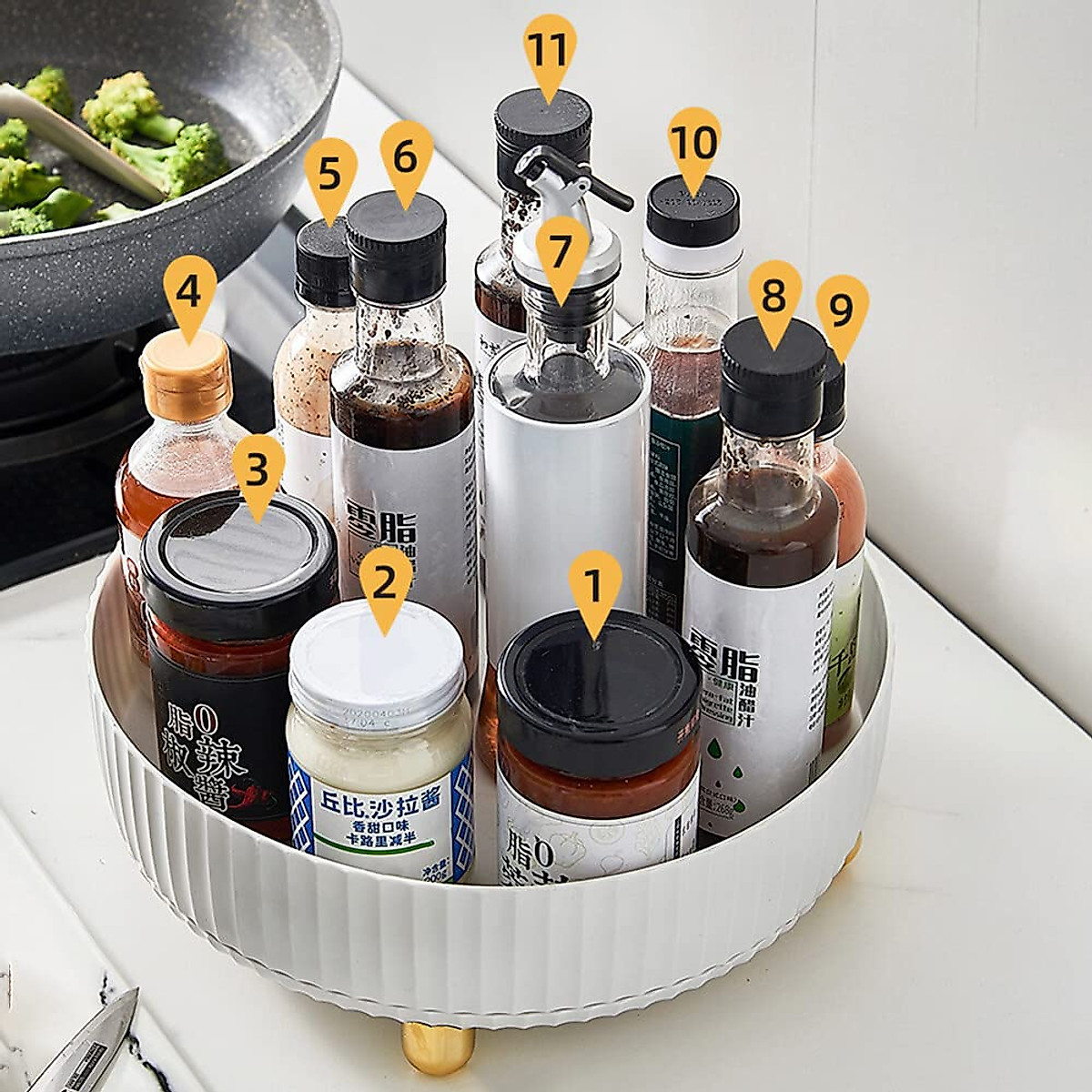 360° Rotating Lazy Susan, Makeup Organizer,Turntable Organizer for Cabinet, Rotating Storage Tray Round Turntable Storage Tray for Vanity Bathroom Kitchen Organized, Cosmetics, Condiment White L