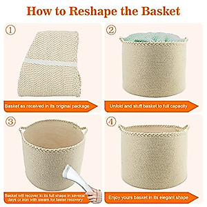 NUMONQ Extra Large Cotton Woven Basket 20''x20''x14'' Organize Laundry Baby Blankets Pillows Toys Nursery Hamper with Handles (Beige), XXL