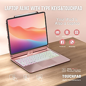 BABG Keyboard Case for iPad Air 13 inch, iPad Pro 12.9(6th/5th /4th/3rd Gen) Case with Keyboard,360° Rotatable,Mulit-Toupad,Backlits,Wireless,Pencil Charging-Rose Gold