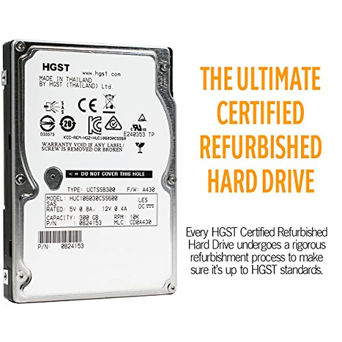 HGST Ultrastar C10K600 | HUC106030CSS600 | 0B24153 | 300GB 10K RPM SAS 6.0Gb/s 64MB Cache | 2.5" SFF | 512n | Enterprise Hard Disk Drive (Certified Refurbished)