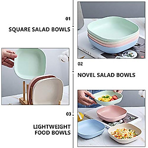 HEMOTON 4pcs Square Salad Bowl Wheat Straw Pasta Bowls Lightweight Food Serving Bowls Party Snack Dish for Soup Dessert Rice (Beige,Pink,Blue,Green)
