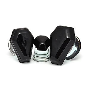 Mystic Metals Body Jewelry Pair of Black Coffin Glass Double Flared Plugs (PG-594) (2g (6mm))
