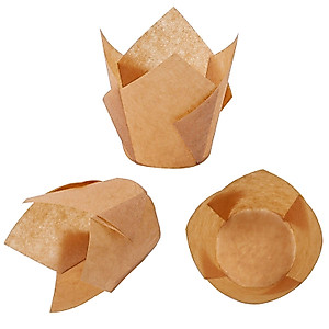 Ruisita 150 Pieces Mini Baking Cups Tulip Baking Cups Cupcake Liners Muffin Liners for Wedding, Birthday, Baby Shower Parties, Natural and Brown