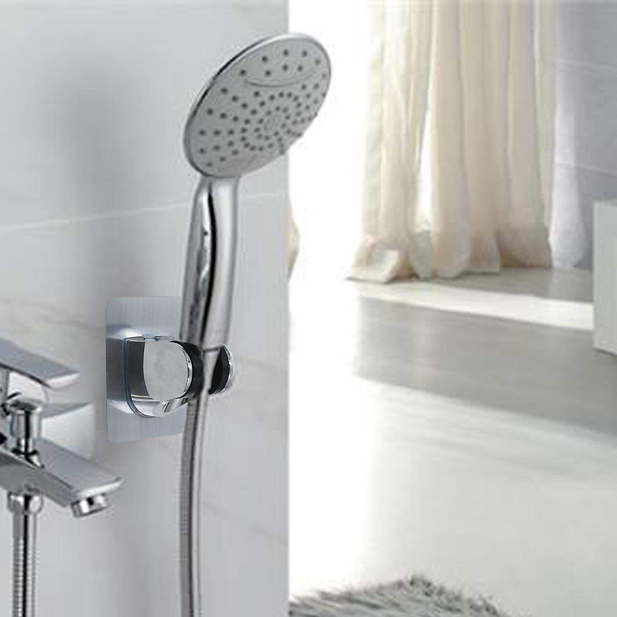 2 pcs Strong Adhesive Chrome Shower Head Holder Adjustable Shower Wand Holder,Handheld Shower Head Wall Mount Bracket Showerhead & Bidet Sprayer Bracket for Bathroom