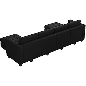 Belffin Modern U Shaped Modular Sectional Sofa with Storage Seats, 6 Seats Sleeper Couch with Reversible Chaise, Modular Oversized Sectional with Ottomans, Black